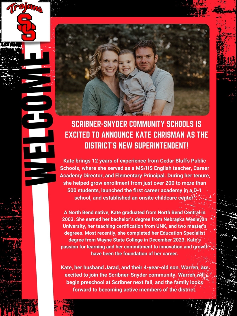 Scribner-Snyder Community Schools - New Superintendent Hired-Welcome Kate Chrisman
